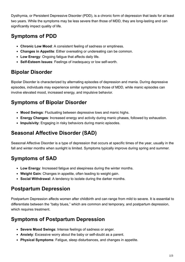 Different Types of Depression Major Depressive Disorder and Beyond.pdf ...