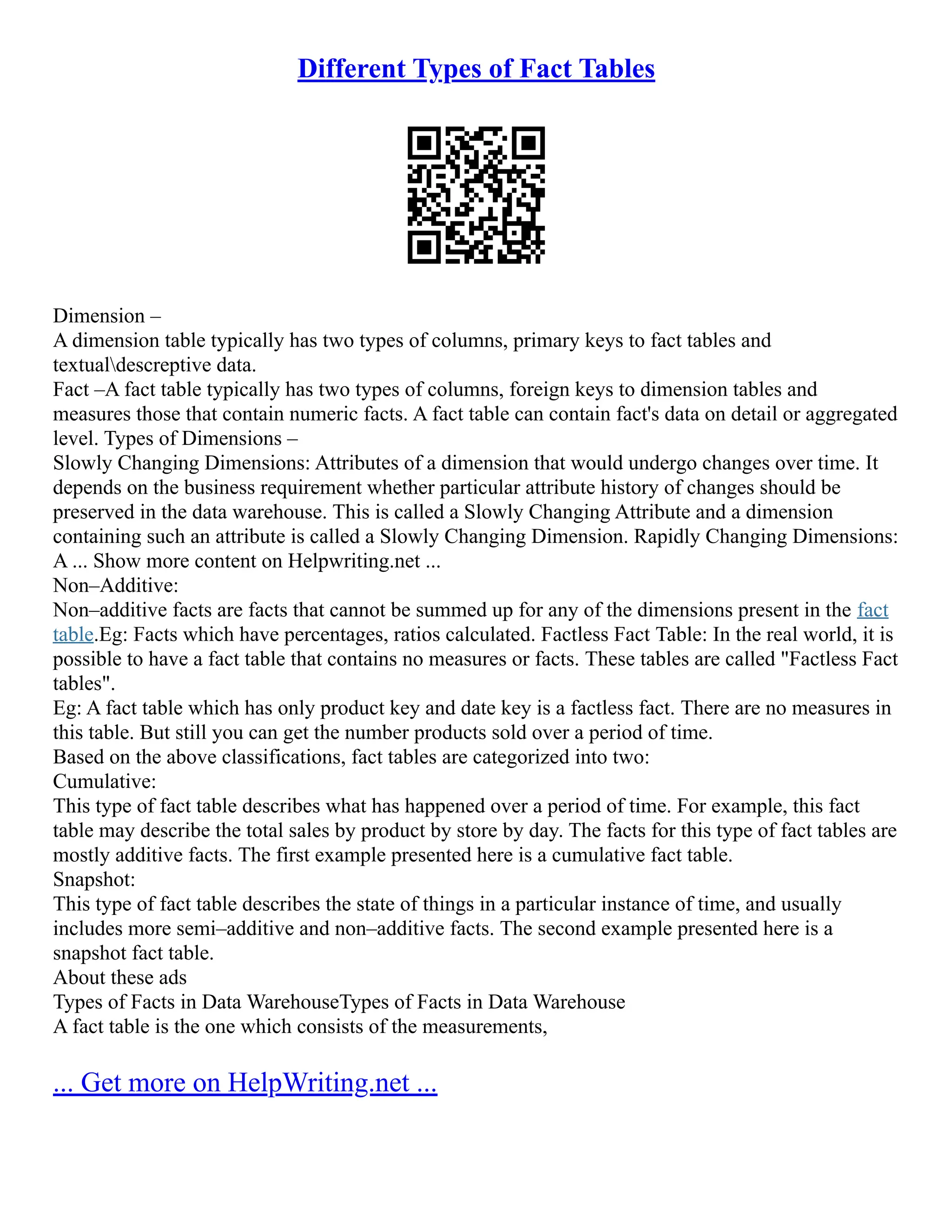 Different Types Of Fact Tables | PDF