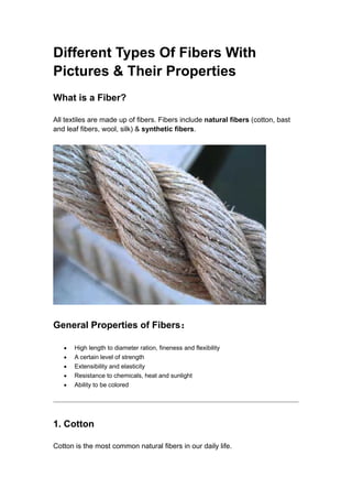 Different Types Of Fibers With Pictures & Their Properties | PDF