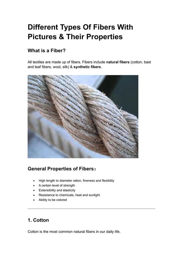 Different Types Of Fibers With Pictures & Their Properties | PDF ...