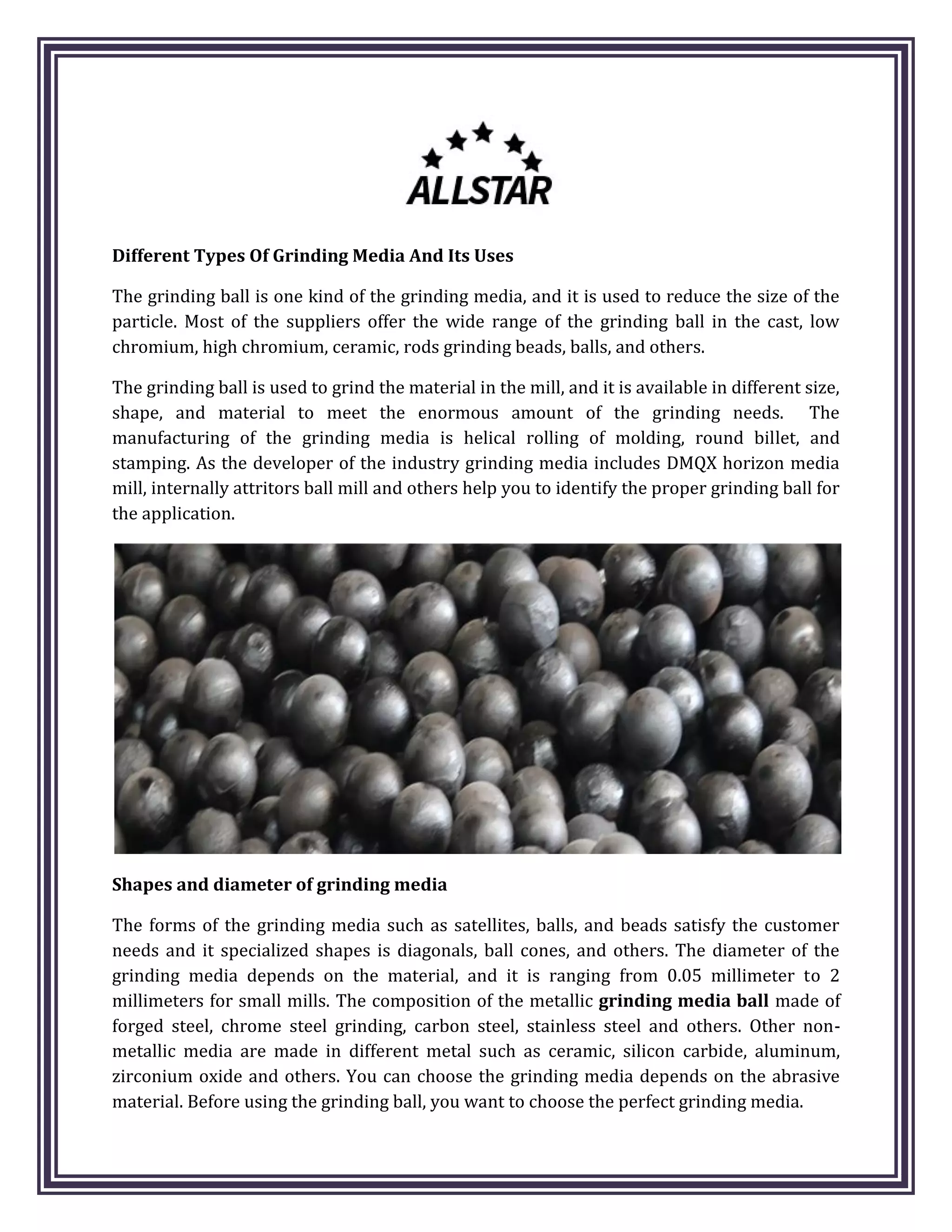 Different types of grinding media and its uses | PDF