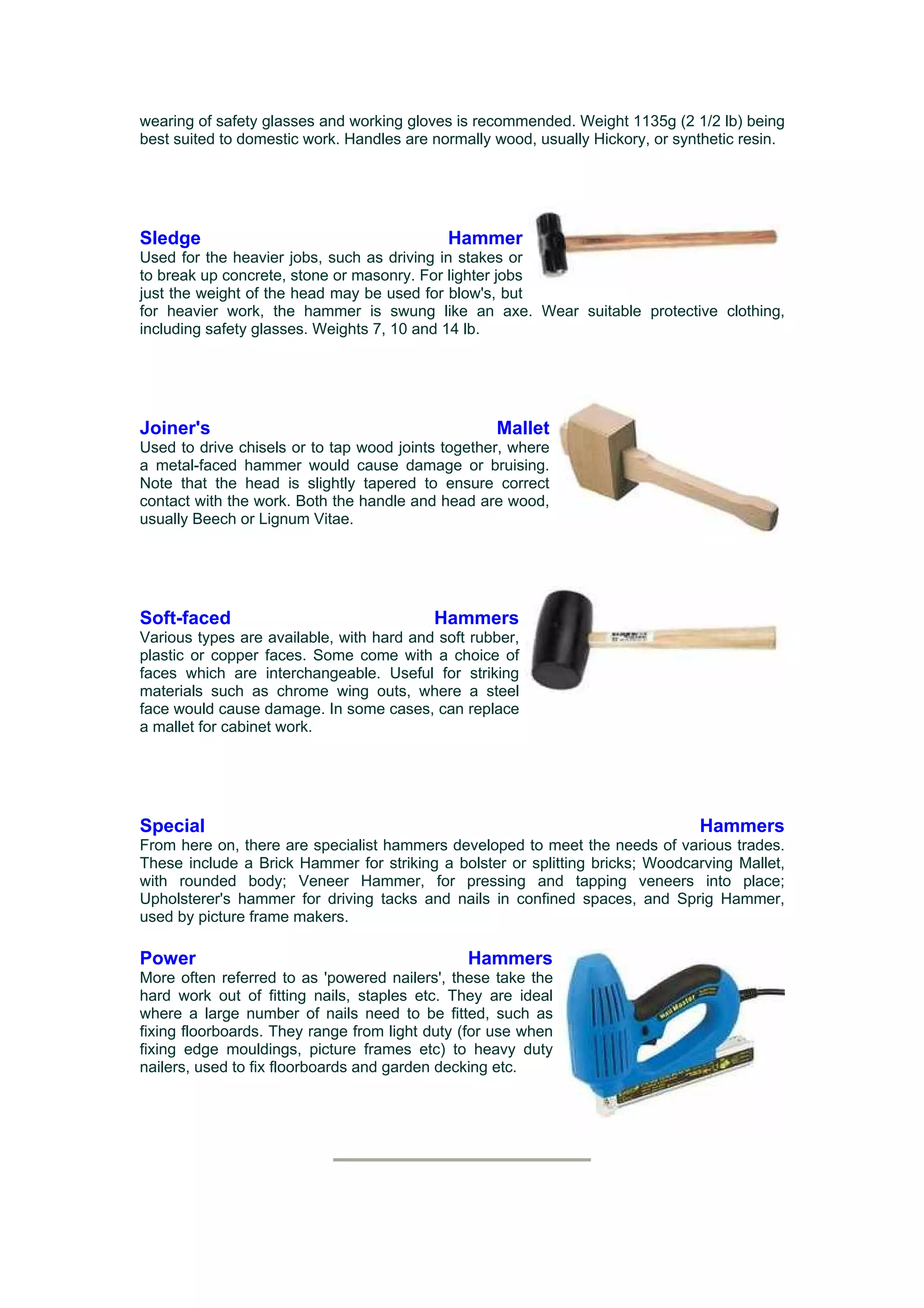 Different types of hammers | PDF | Woodworking | Arts and Crafts