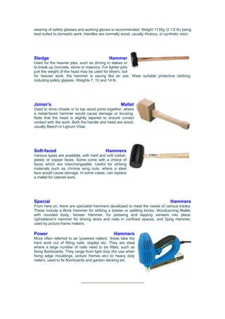 Different types of hammers | PDF | Woodworking | Arts and Crafts