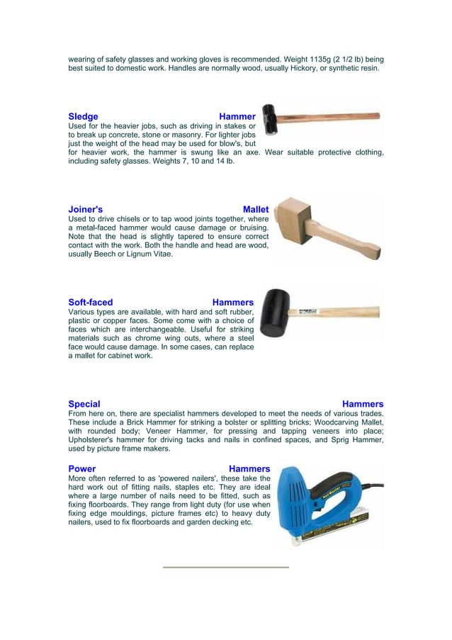 Different types of hammers | PDF | Woodworking | Arts and Crafts