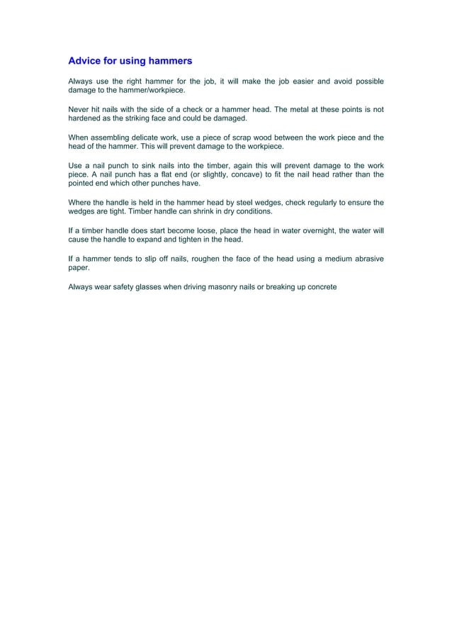 Different types of hammers | PDF | Woodworking | Arts and Crafts