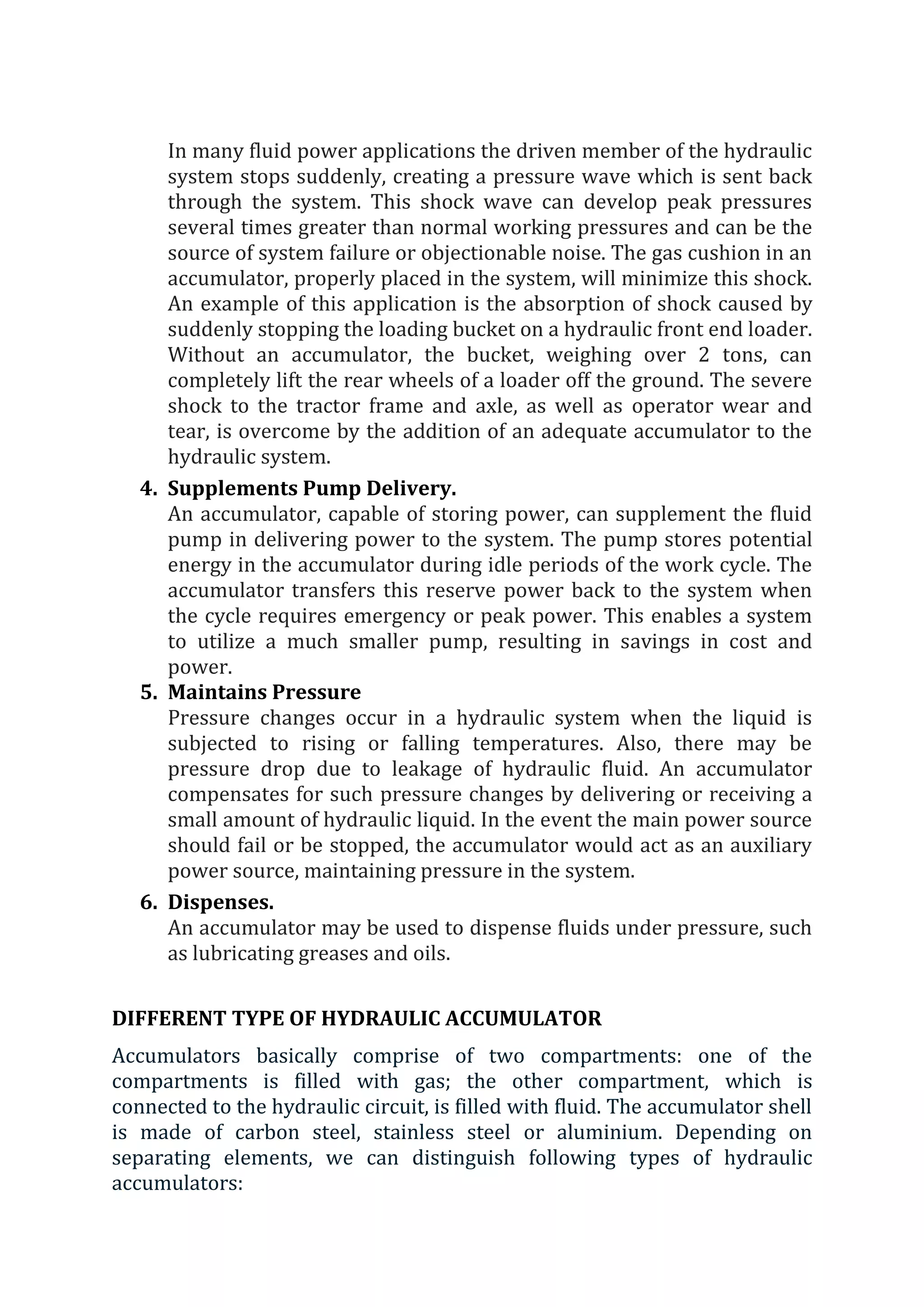 Different types of hydraulic accumulators | PDF