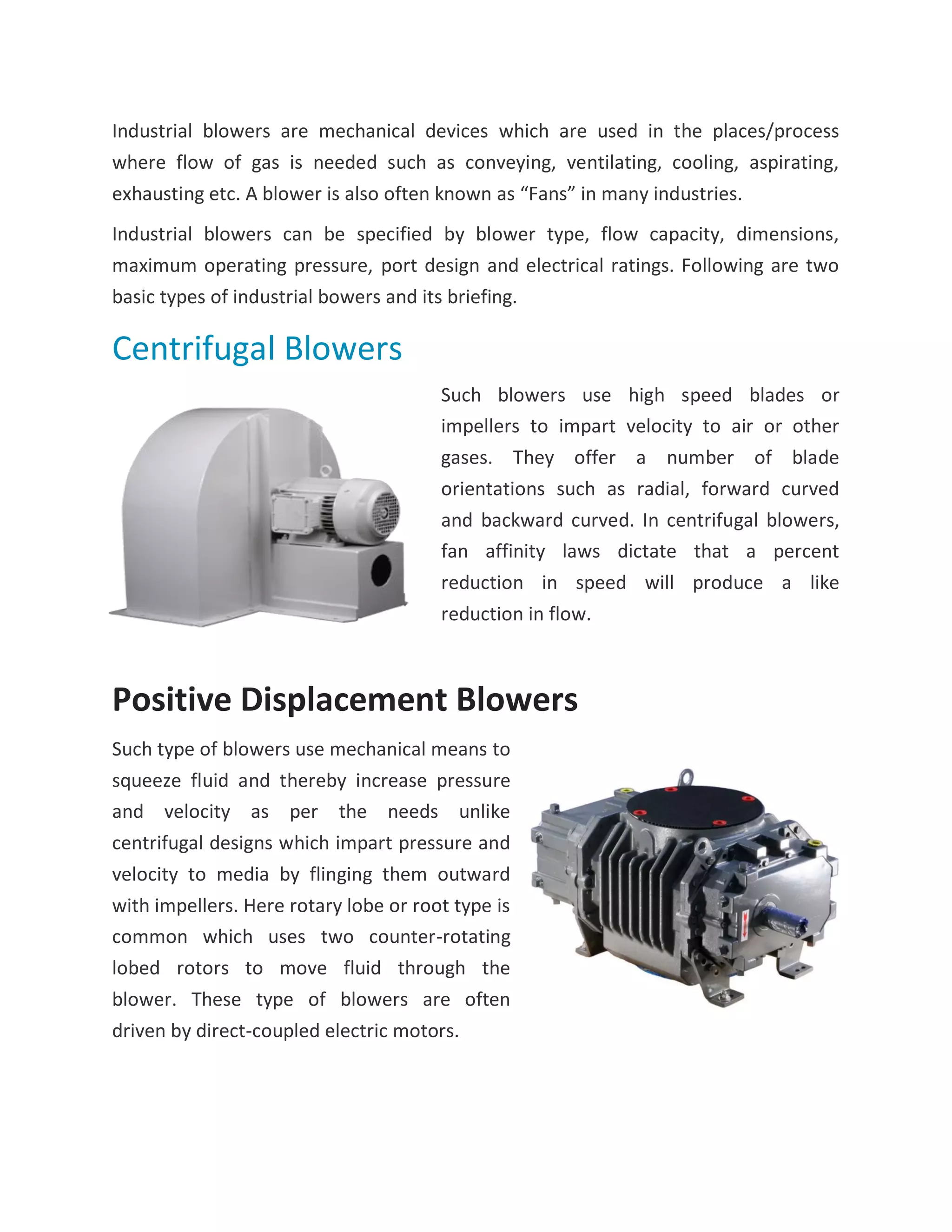 Different types of industrial blowers and its applications | PDF