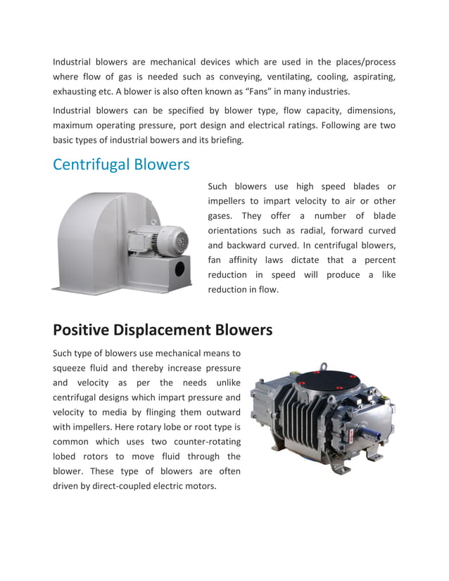 Different types of industrial blowers and its applications | PDF