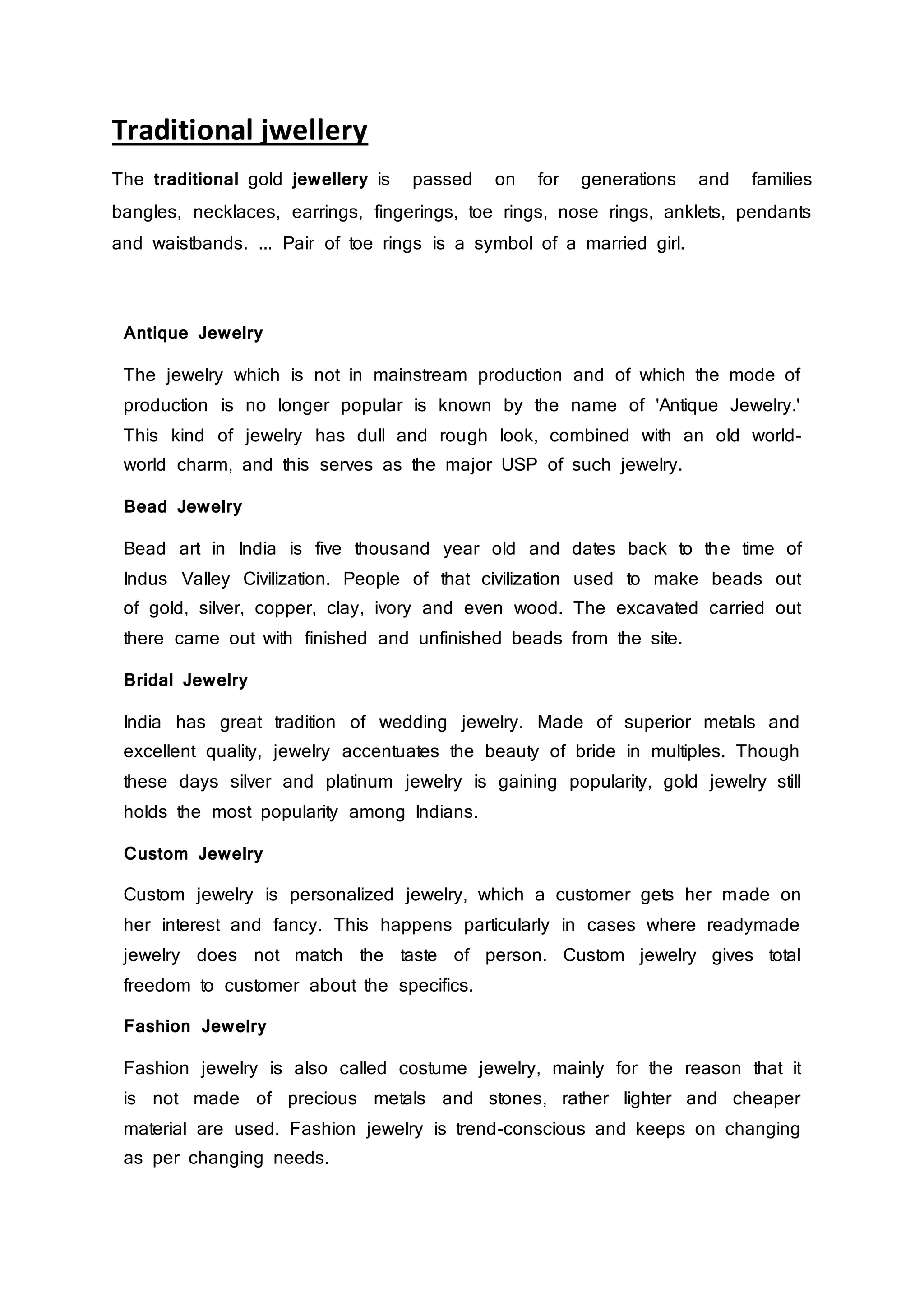 Different types of jwellery | DOCX