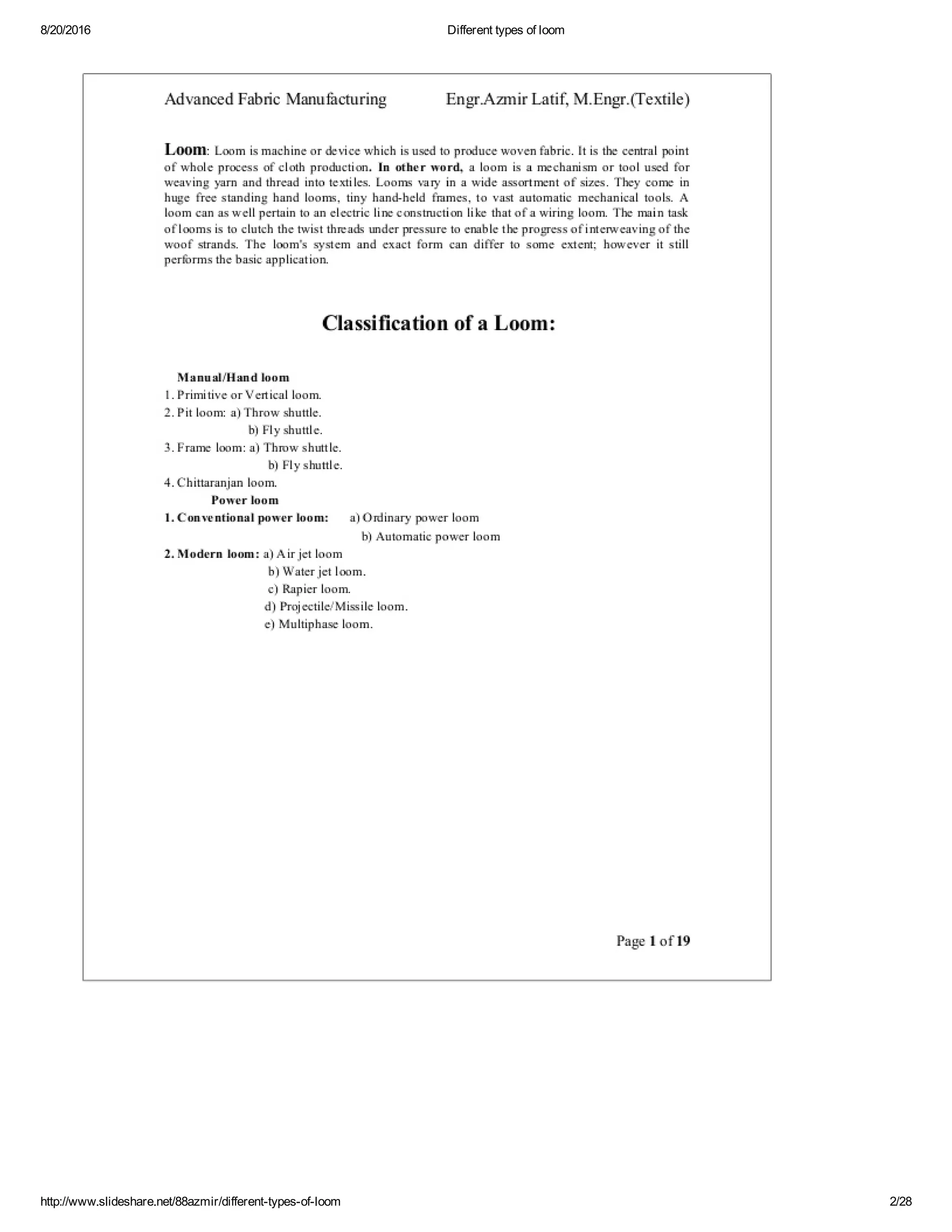 Different types of loom | PDF