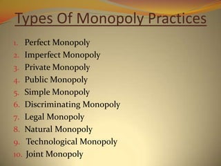 Different types of monopoly practices | PPTX