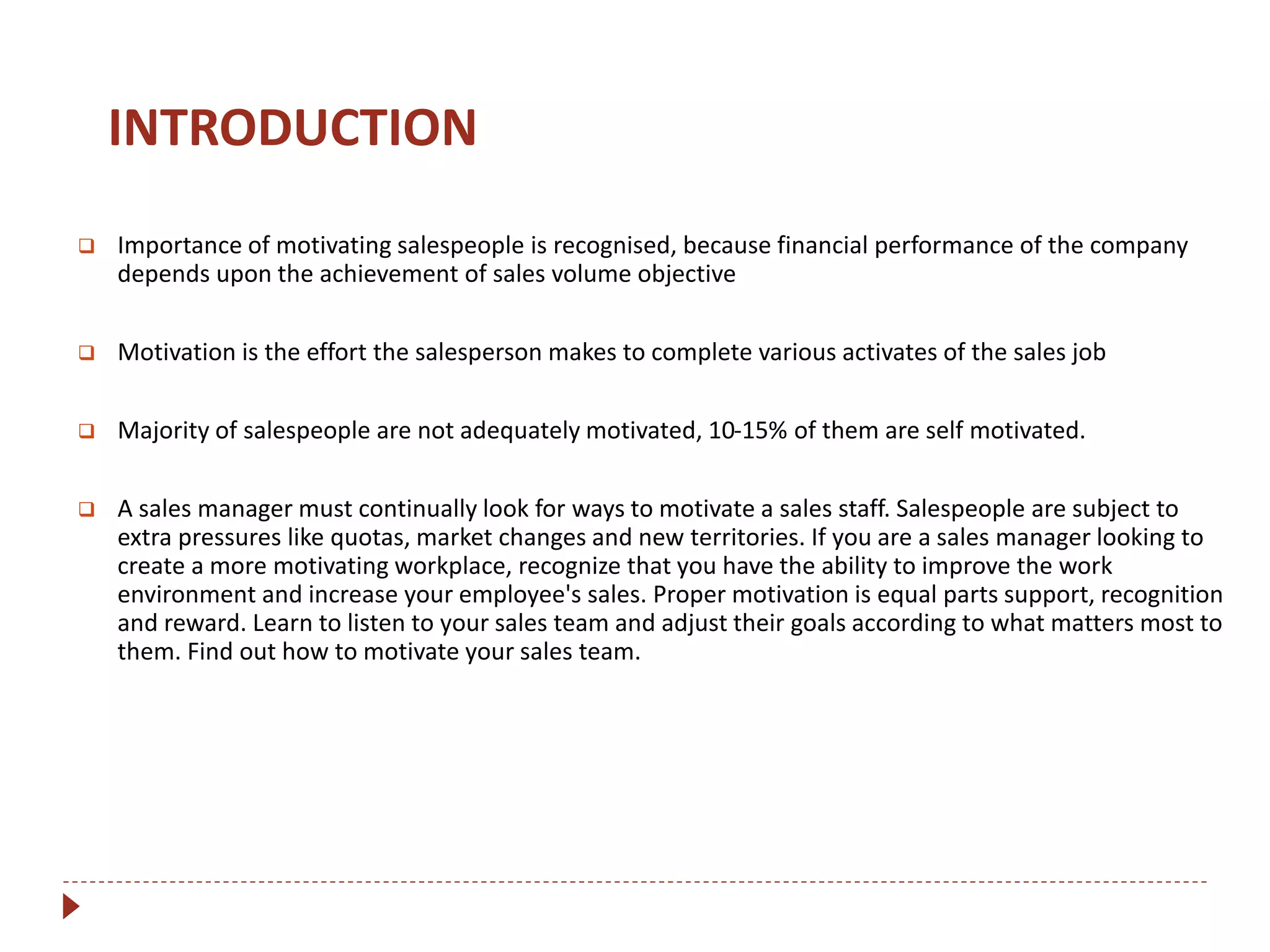 Different types of motivational schemes for sales person | PPTX