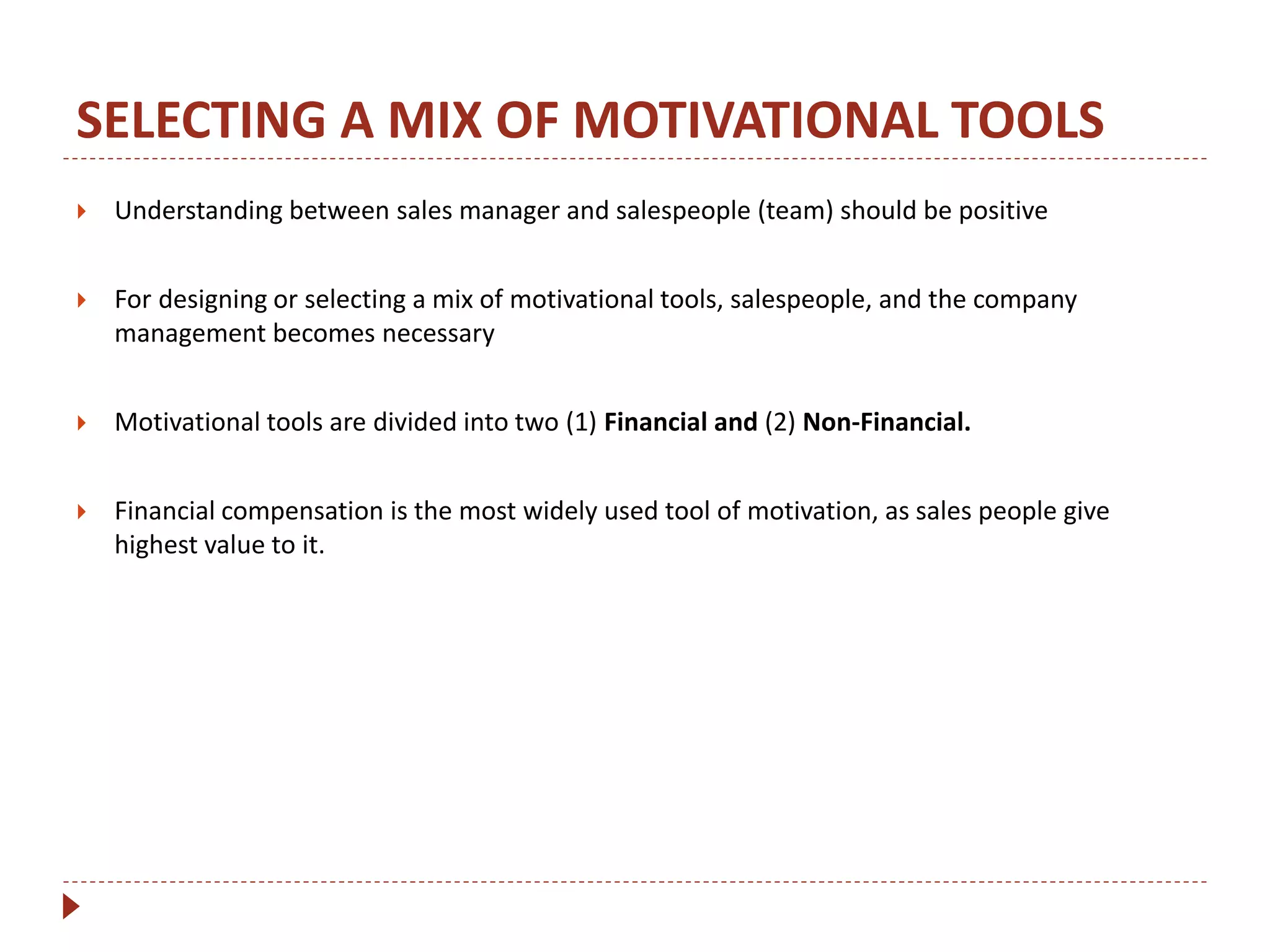 Different types of motivational schemes for sales person | PPTX