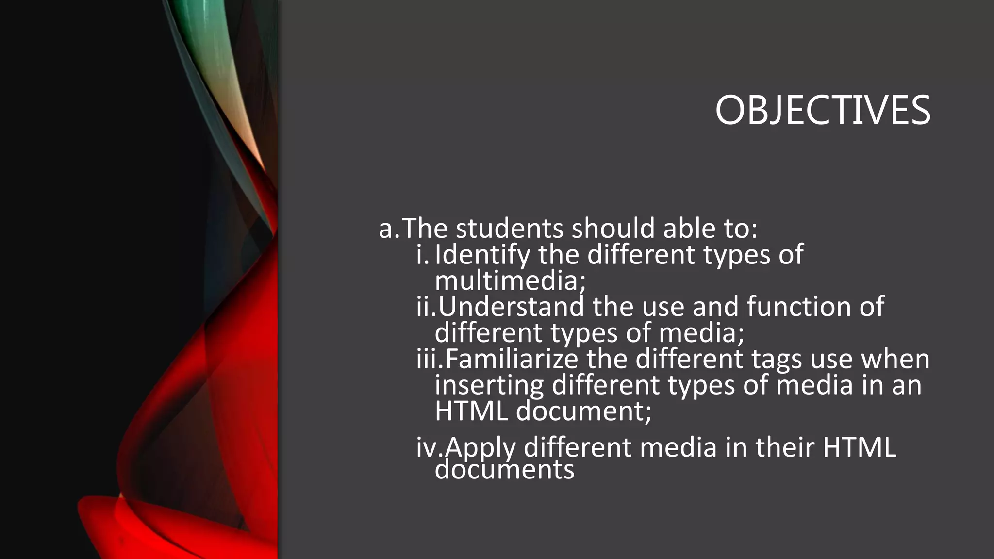 DIFFERENT TYPES OF MULTIMEDIA IN HTML DOCUMENTS.pptx