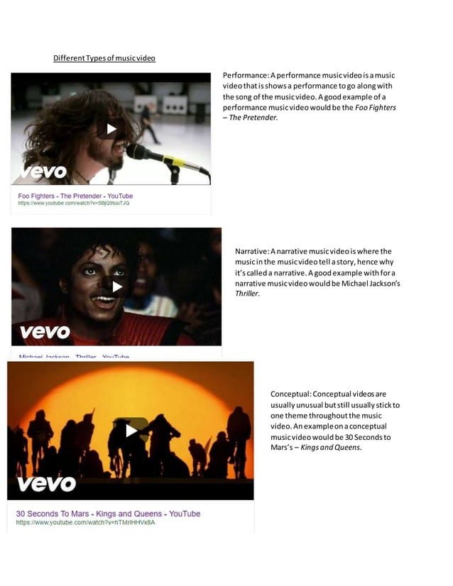 Different types of music video | DOCX | Music Video | Genres
