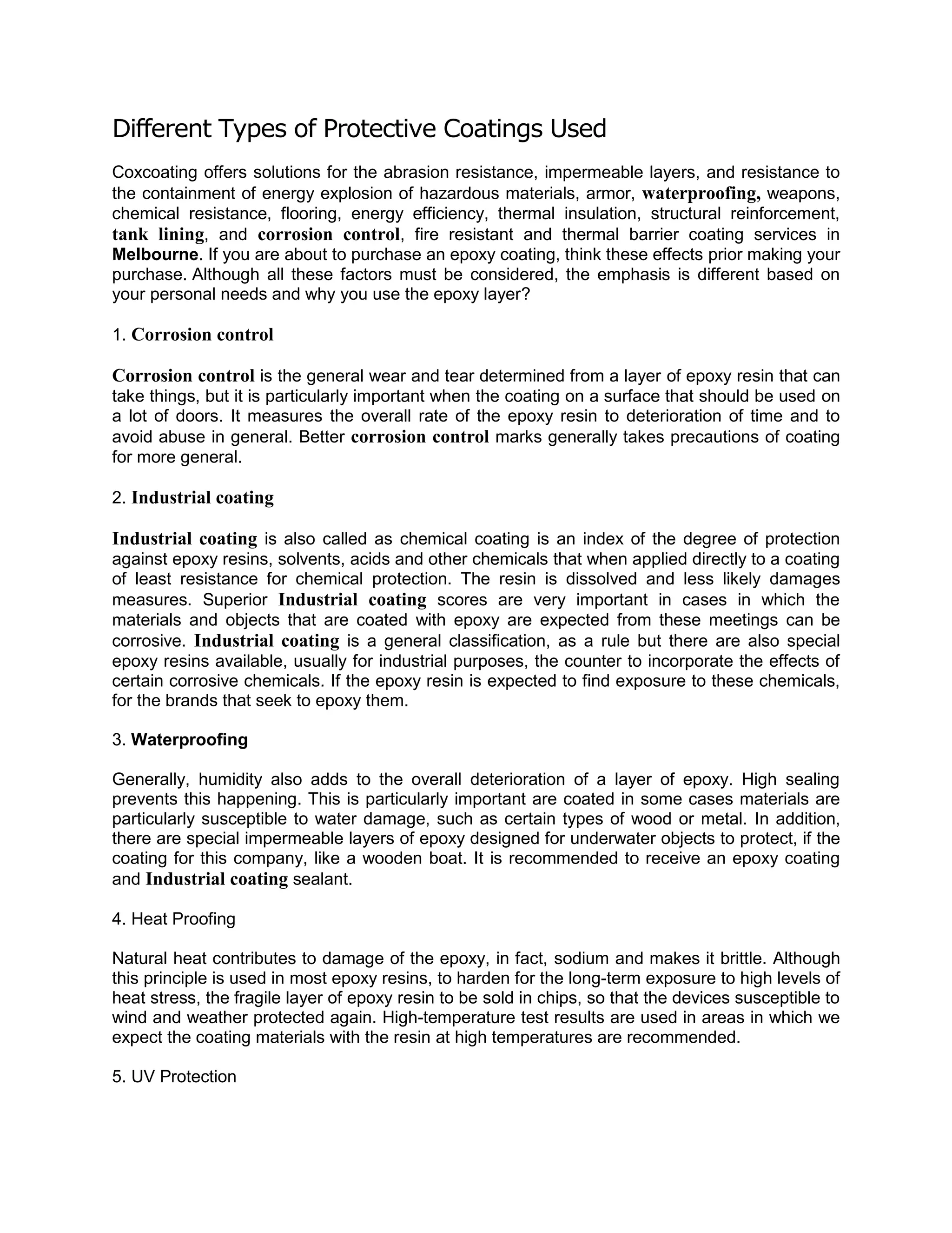 Different types of protective coatings used | DOCX