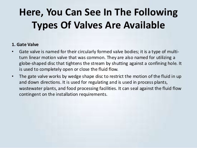List of 10 types of valves and applications | PPTX