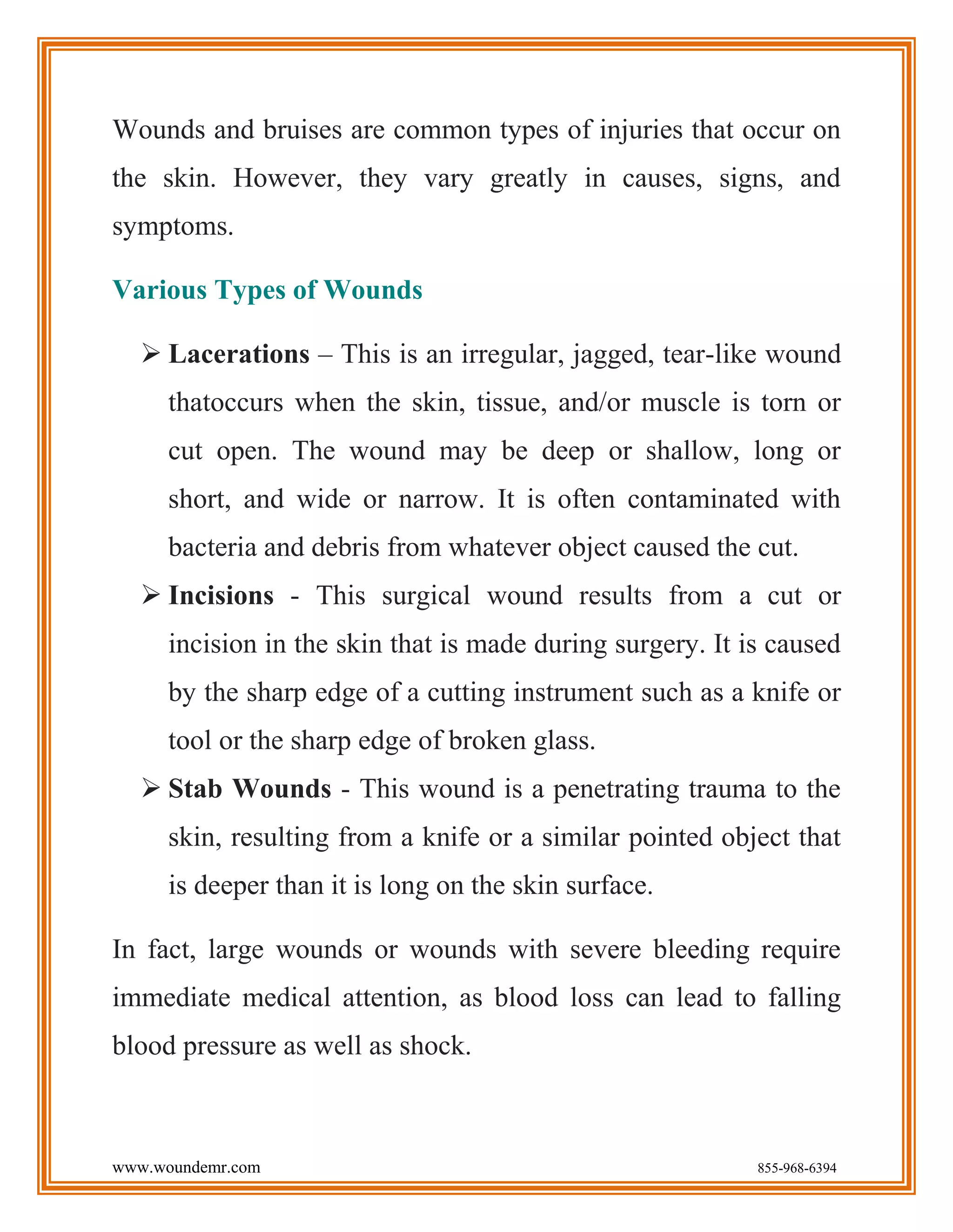 Different types of wounds, bruises and their documentation | PDF