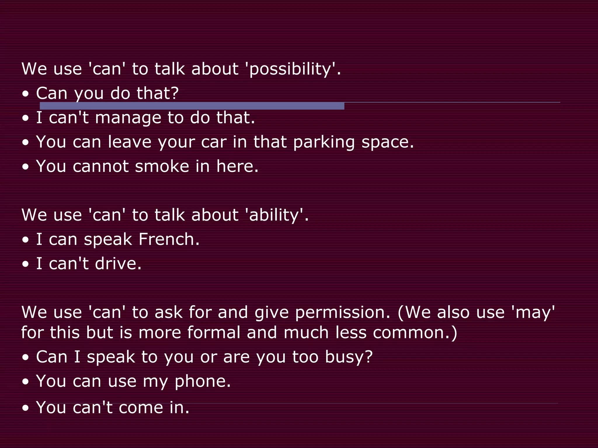 Different uses of 'can' | PPT