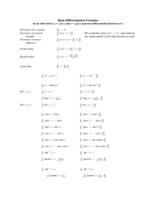Basic Differentiation Formulas