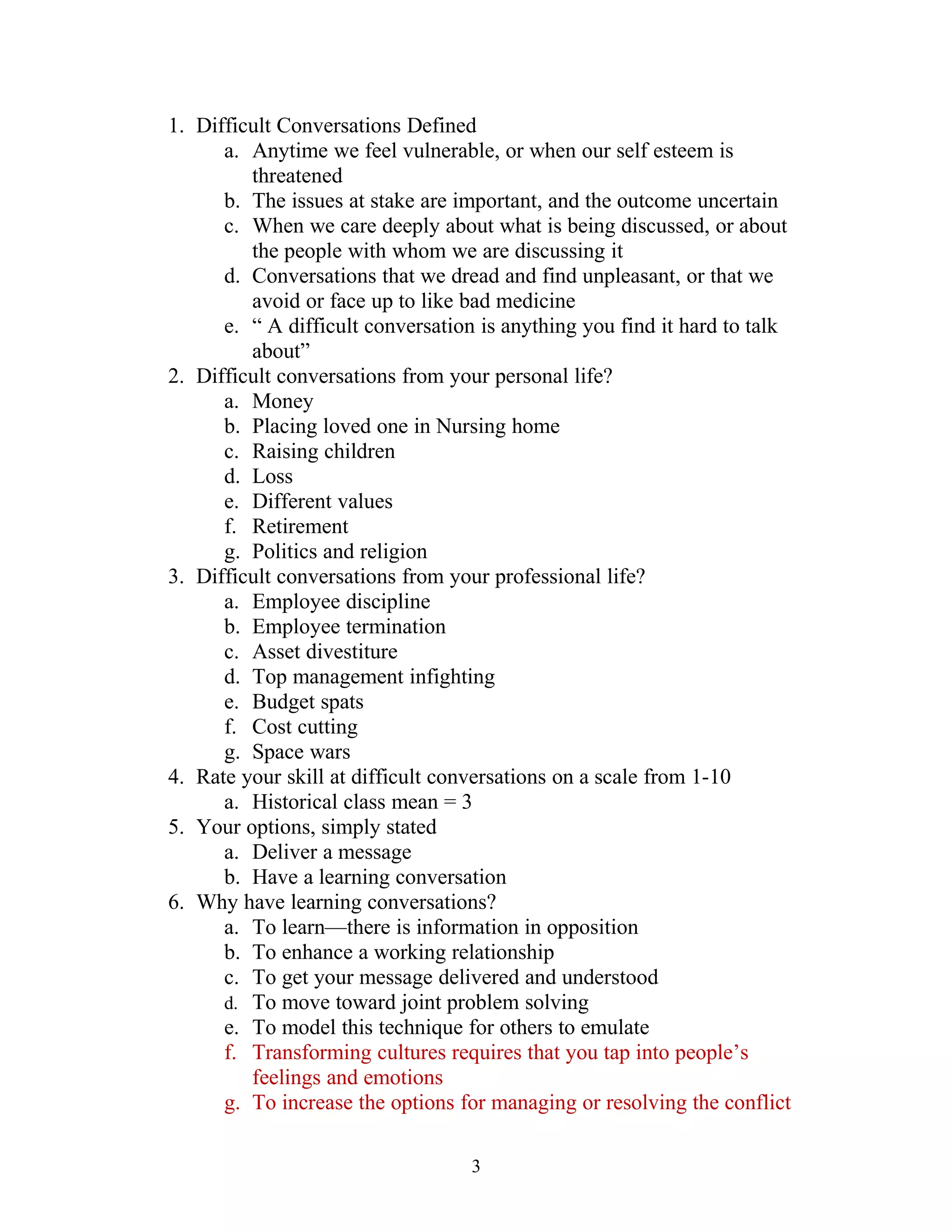 Difficult Conversations Outline | PDF