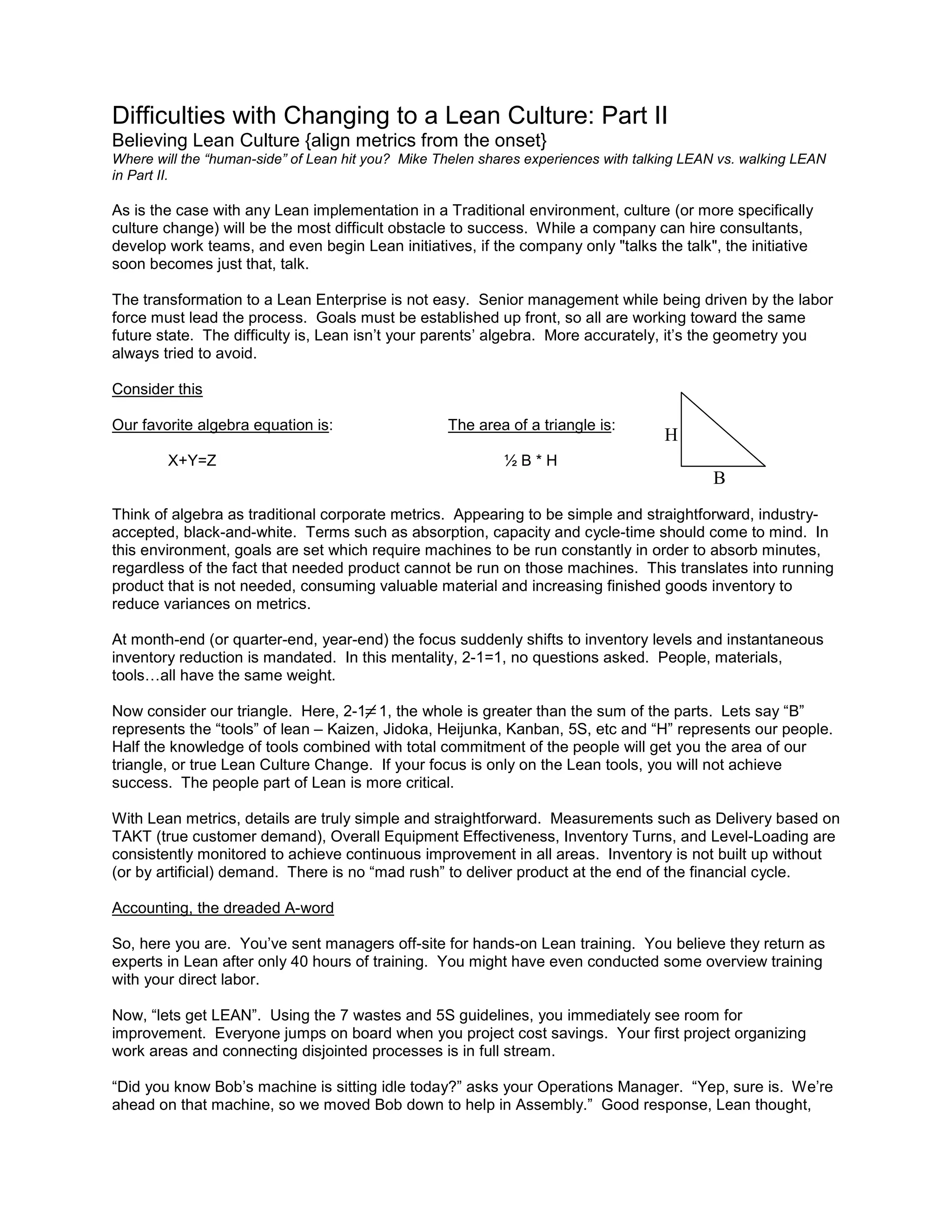Difficulties With Changing To A Lean Culture Part 02 By Mike Thelen | PDF