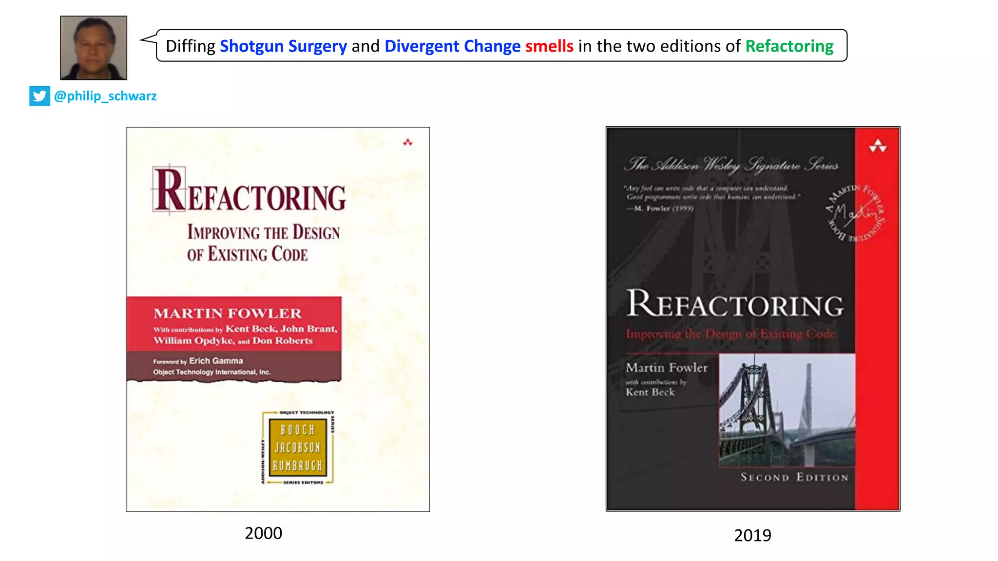 Diffing Shotgun Surgery and Divergent Change smells in the two editions of Refactoring | PPT