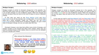 Diffing Shotgun Surgery and Divergent Change smells in the two editions of Refactoring | PPT