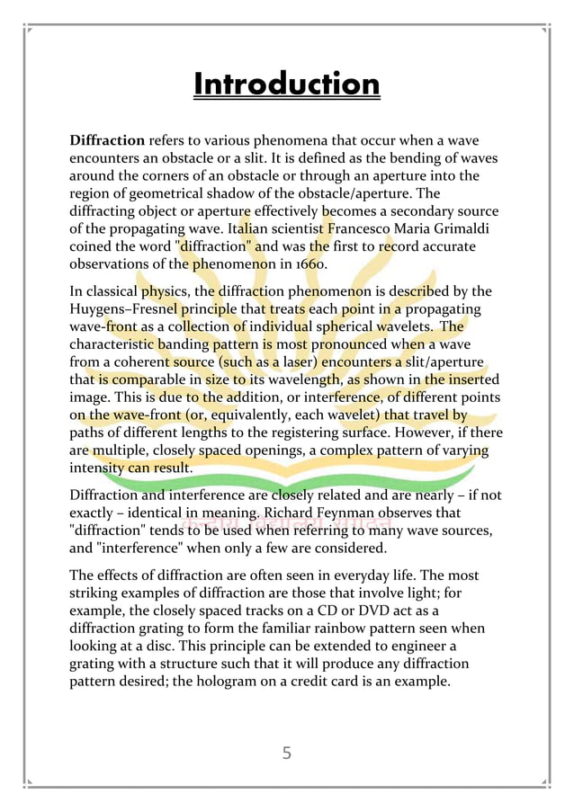 Physics Investigatory project on Diffraction | PDF