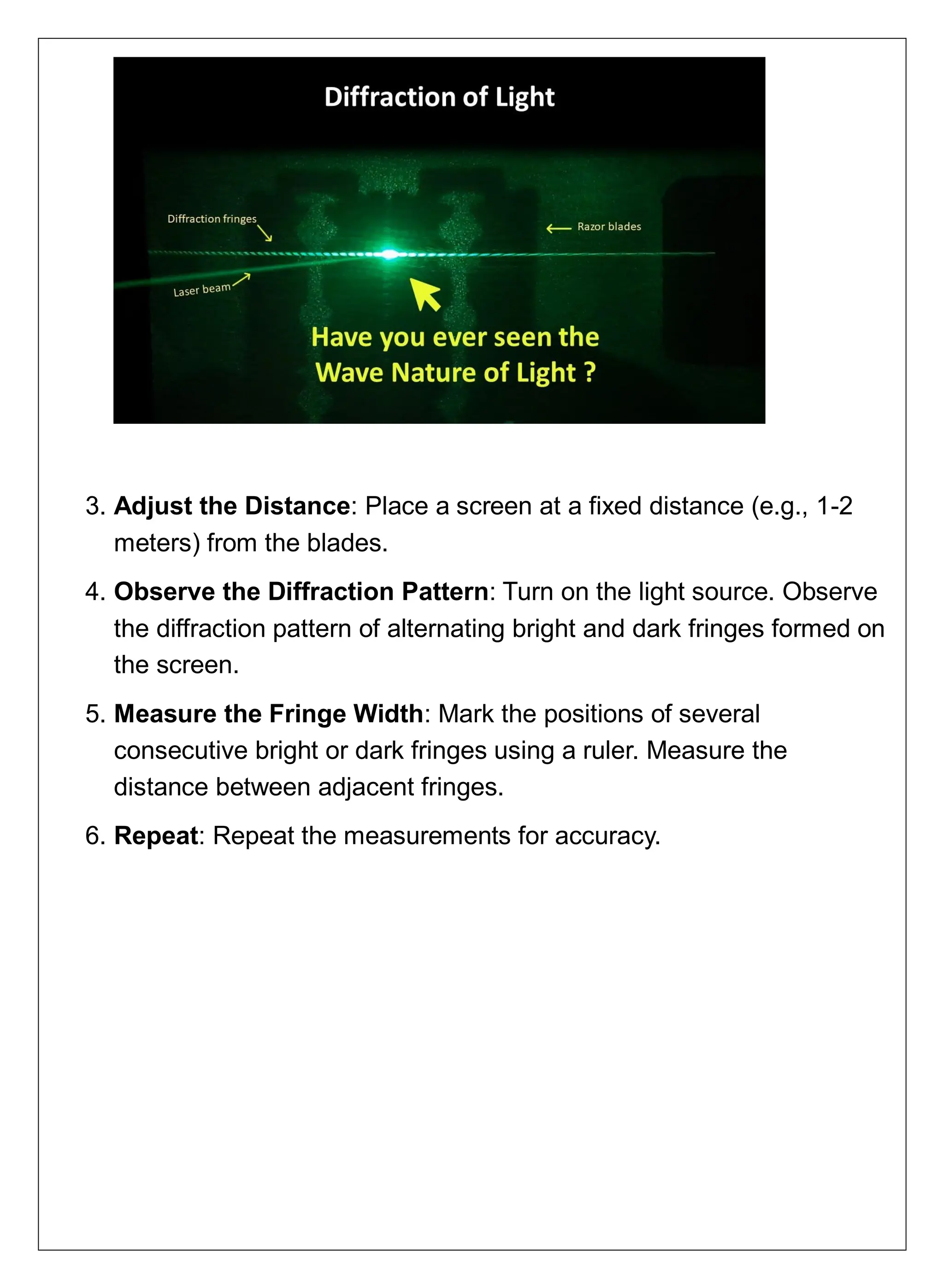 Diffraction Using Two Blades To Calculate Wavelength Of Light Witout Values And New Table Pdf
