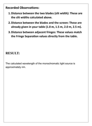 DIFFRACTION USING TWO BLADES TO CALCULATE WAVELENGTH OF LIGHT WITOUT ...