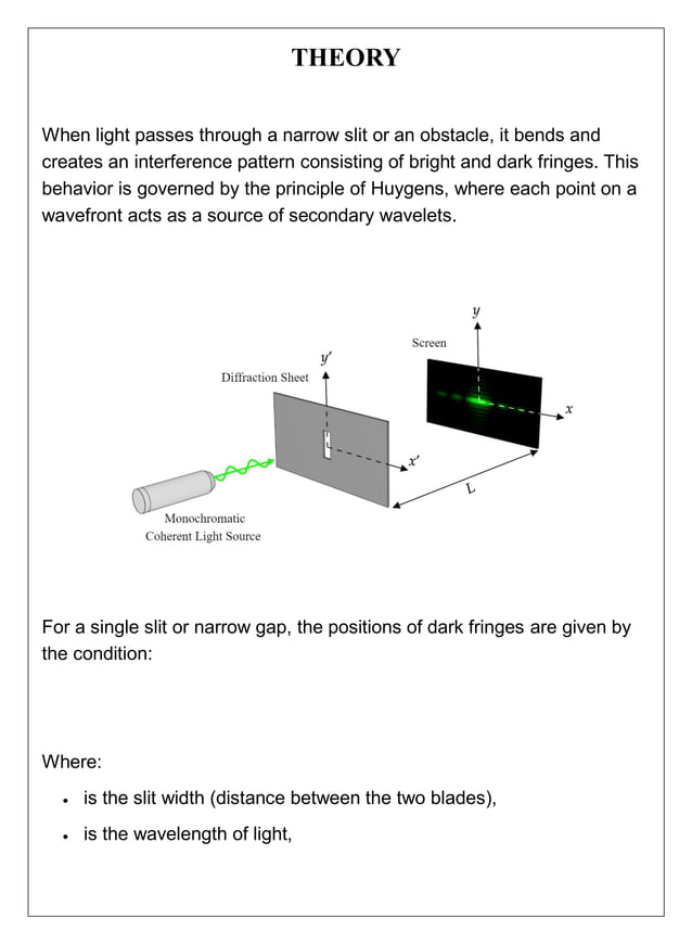 Diffraction Using Two Blades To Calculate Wavelength Of Light Witout Values And New Table Pdf
