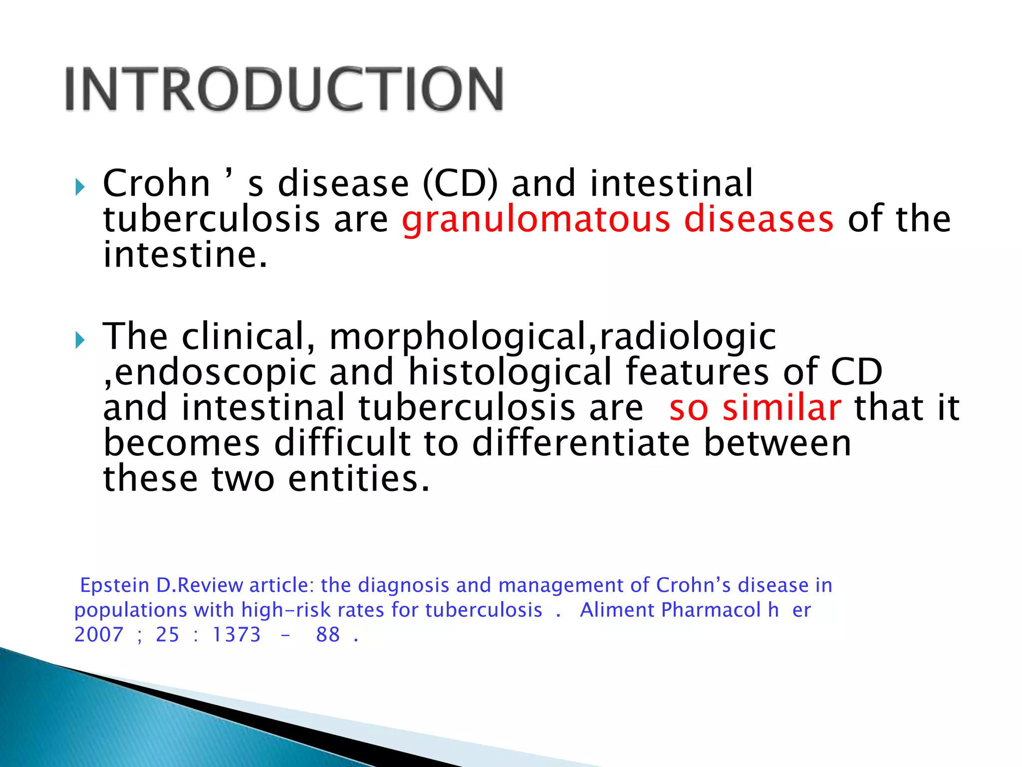 Intestinal tuberculosis & crohn's disease | PPTX