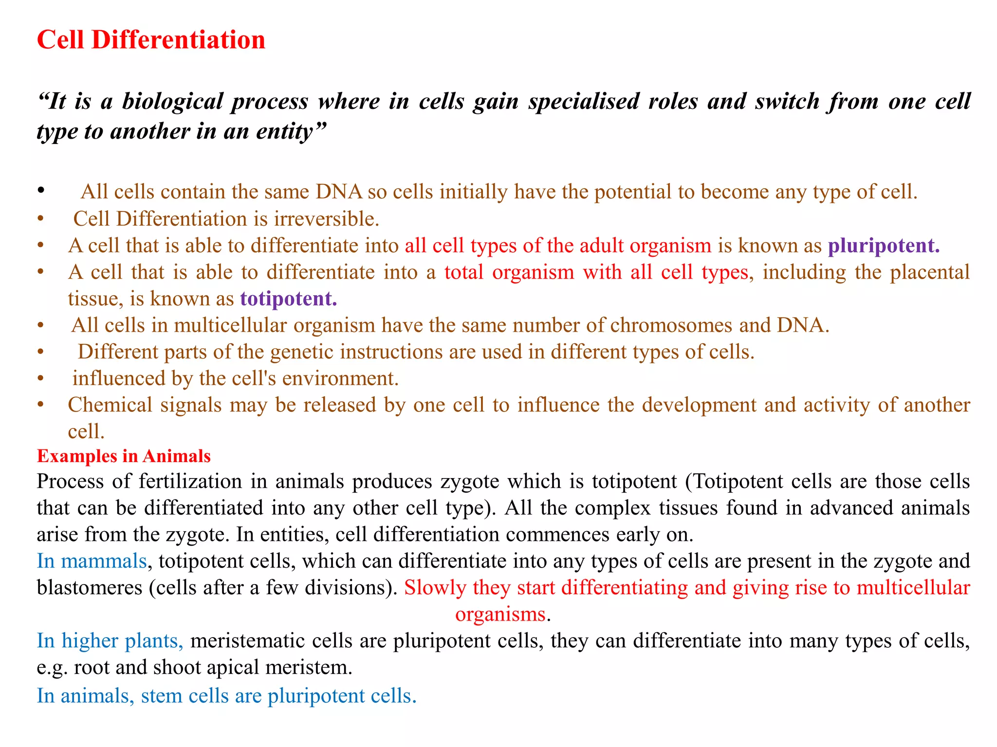 Diffrentiation,Cell diffrentiation,Types of differentiation,Mechanism ...