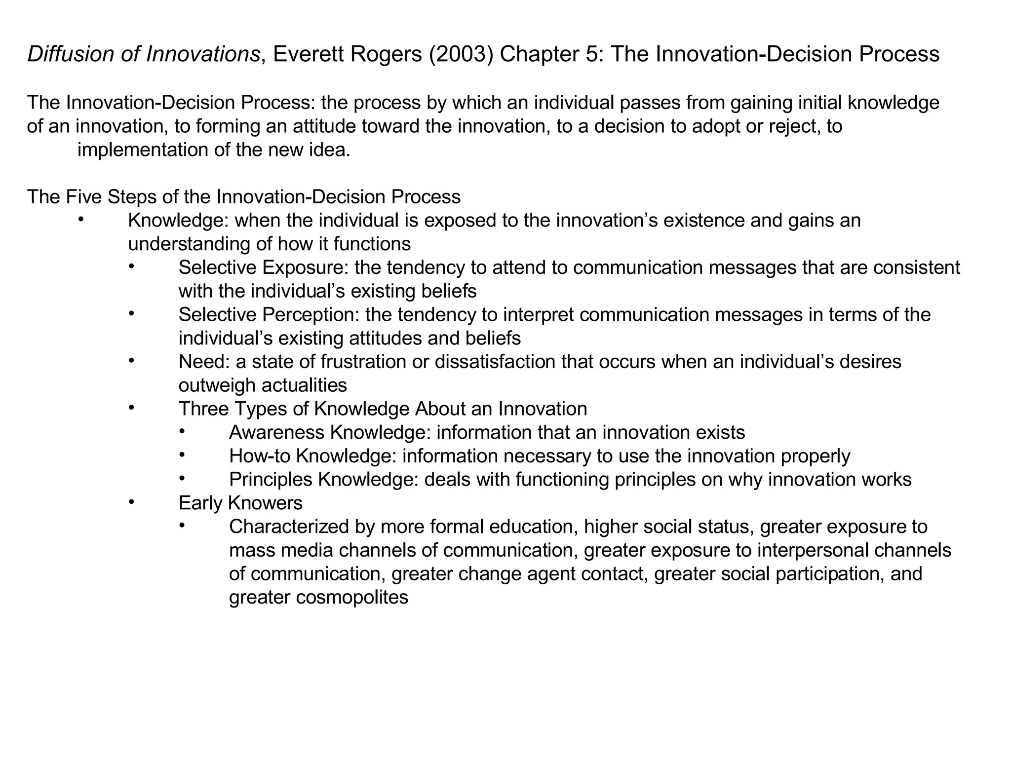 Diffusion of Innovations Chapter 5 | PPT