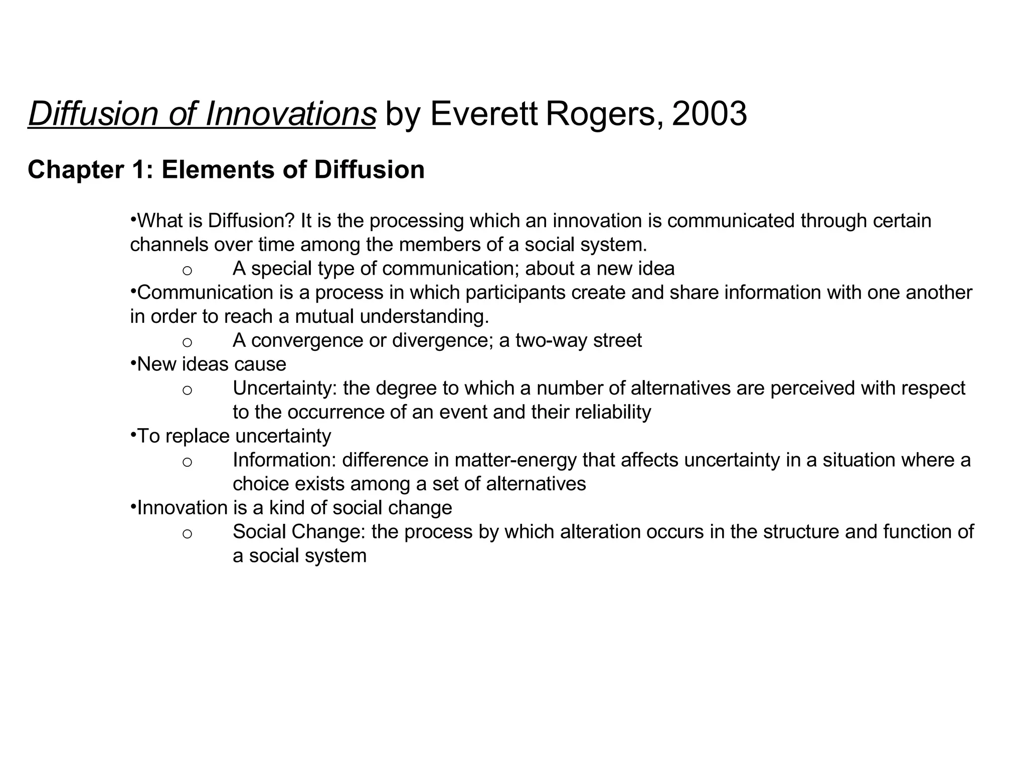 Diffusion of Innovations Chapters 1-2 | PPT