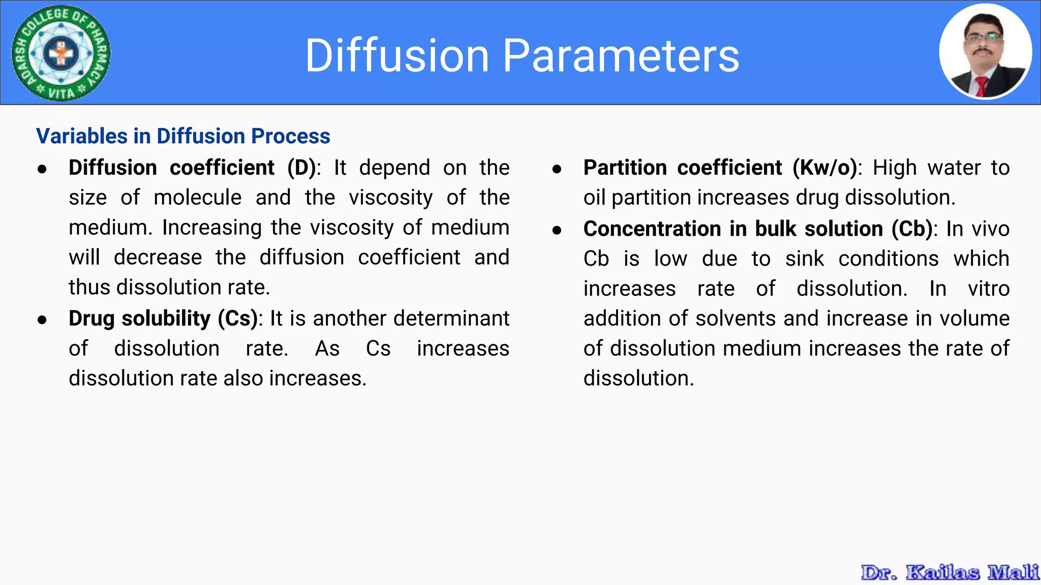 DIffusion, Dissolution and Pharmacokinetic Parameters.pptx