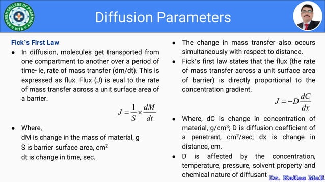 DIffusion, Dissolution and Pharmacokinetic Parameters.pptx