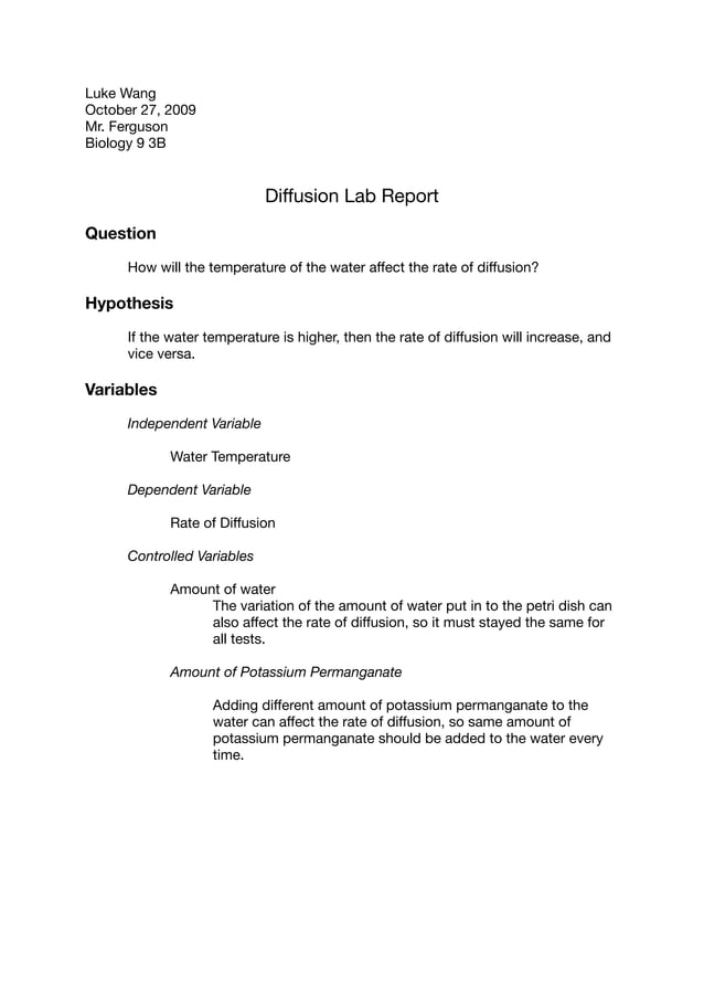 Diffusion lab report | PDF | Chemistry | Science