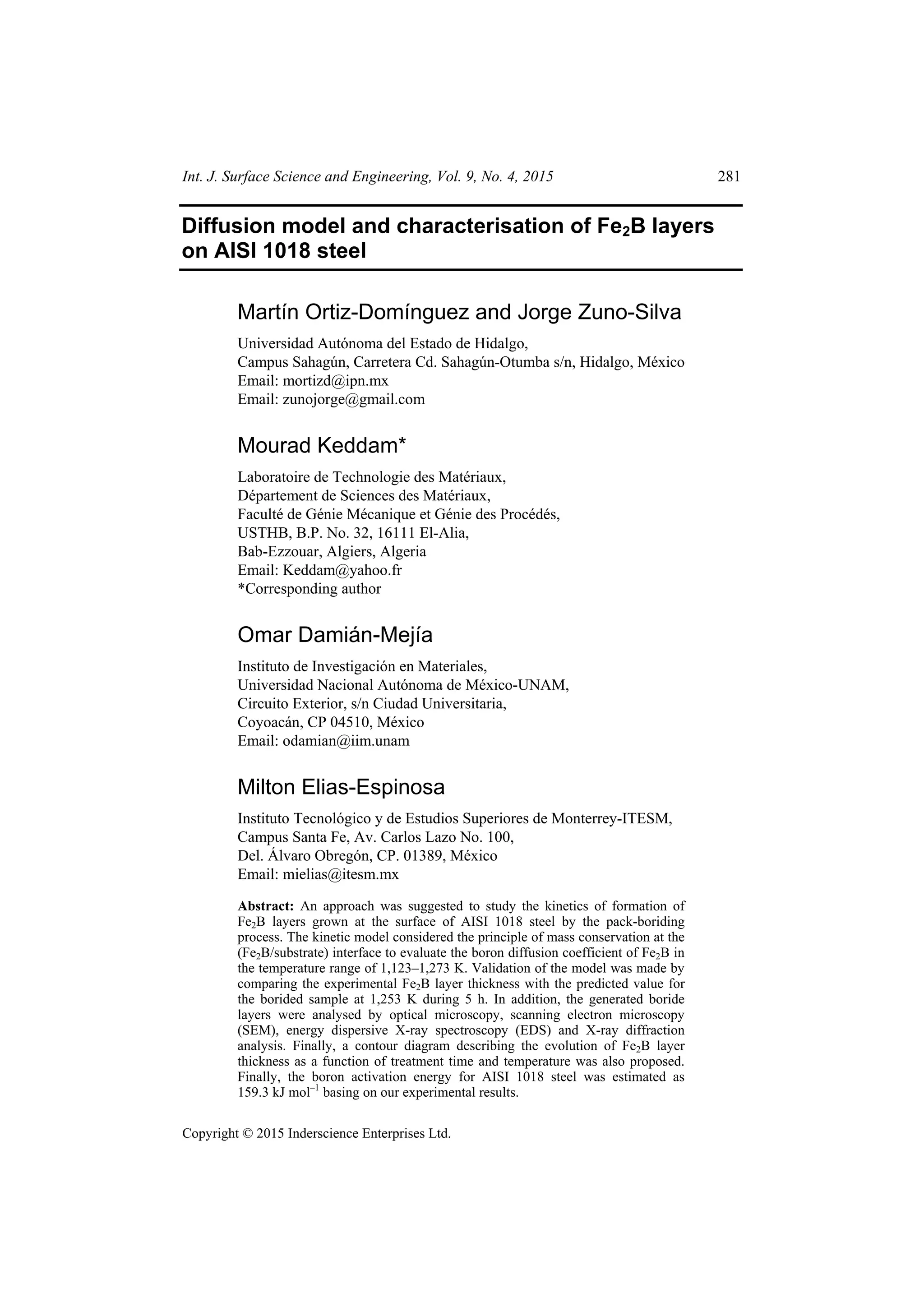 Diffusion model and characterisation of fe2 b layers on aisi 1018 steel ...