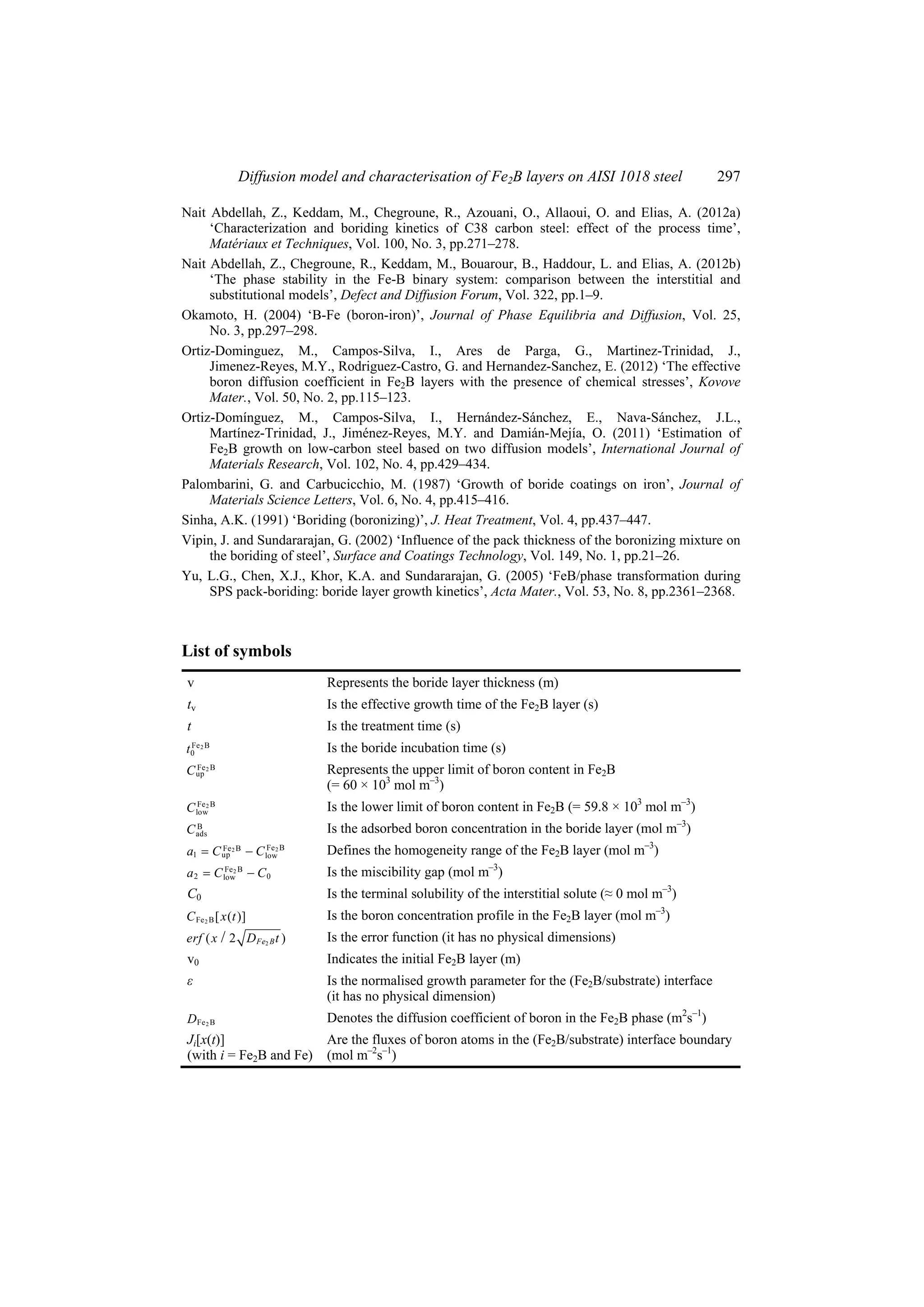 Diffusion model and characterisation of fe2 b layers on aisi 1018 steel ...
