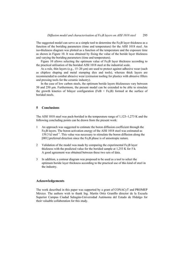 Diffusion model and characterisation of fe2 b layers on aisi 1018 steel ...