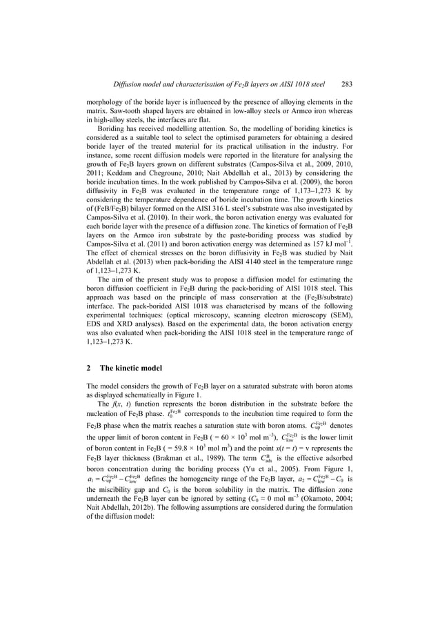 Diffusion model and characterisation of fe2 b layers on aisi 1018 steel ...