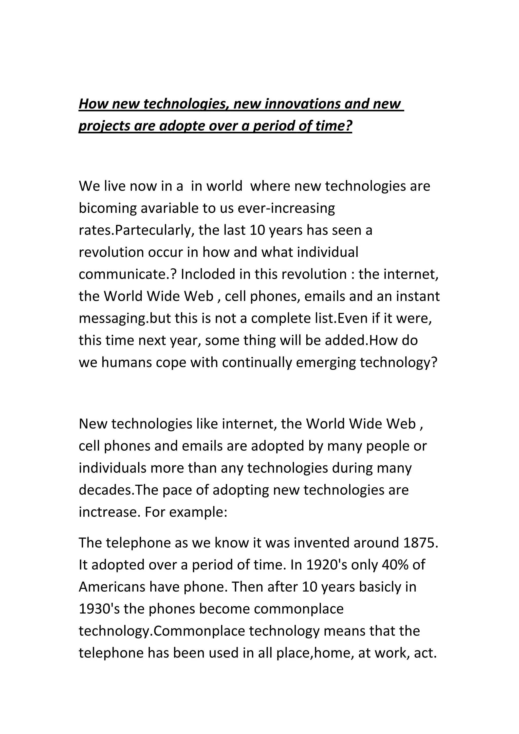 Diffusion of technology | DOCX | Internet | Computing