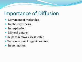 Diffusion,osmosis and imbibition (ayshi) | PPTX