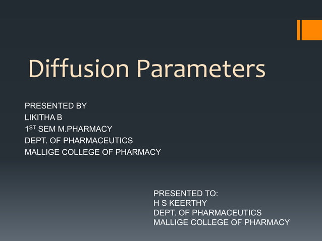 Diffusion parameters liki | PPTX | Chemistry | Science