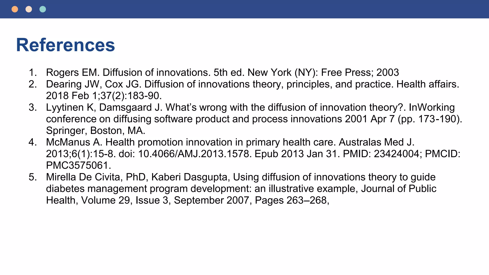Diffusion of Innovation Theory in Health | PPTX