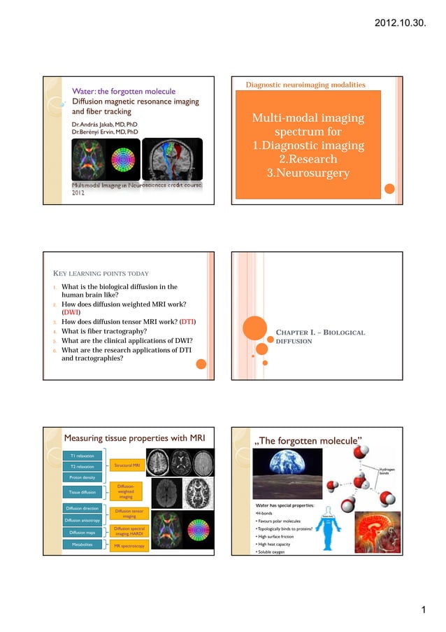 Week 2. Diffusion magnetic resonance imaging, tractography, mapping the brain's connectome ...