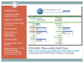 Dig Deeper: databases for Allied Health Professions | PPT | Physical ...