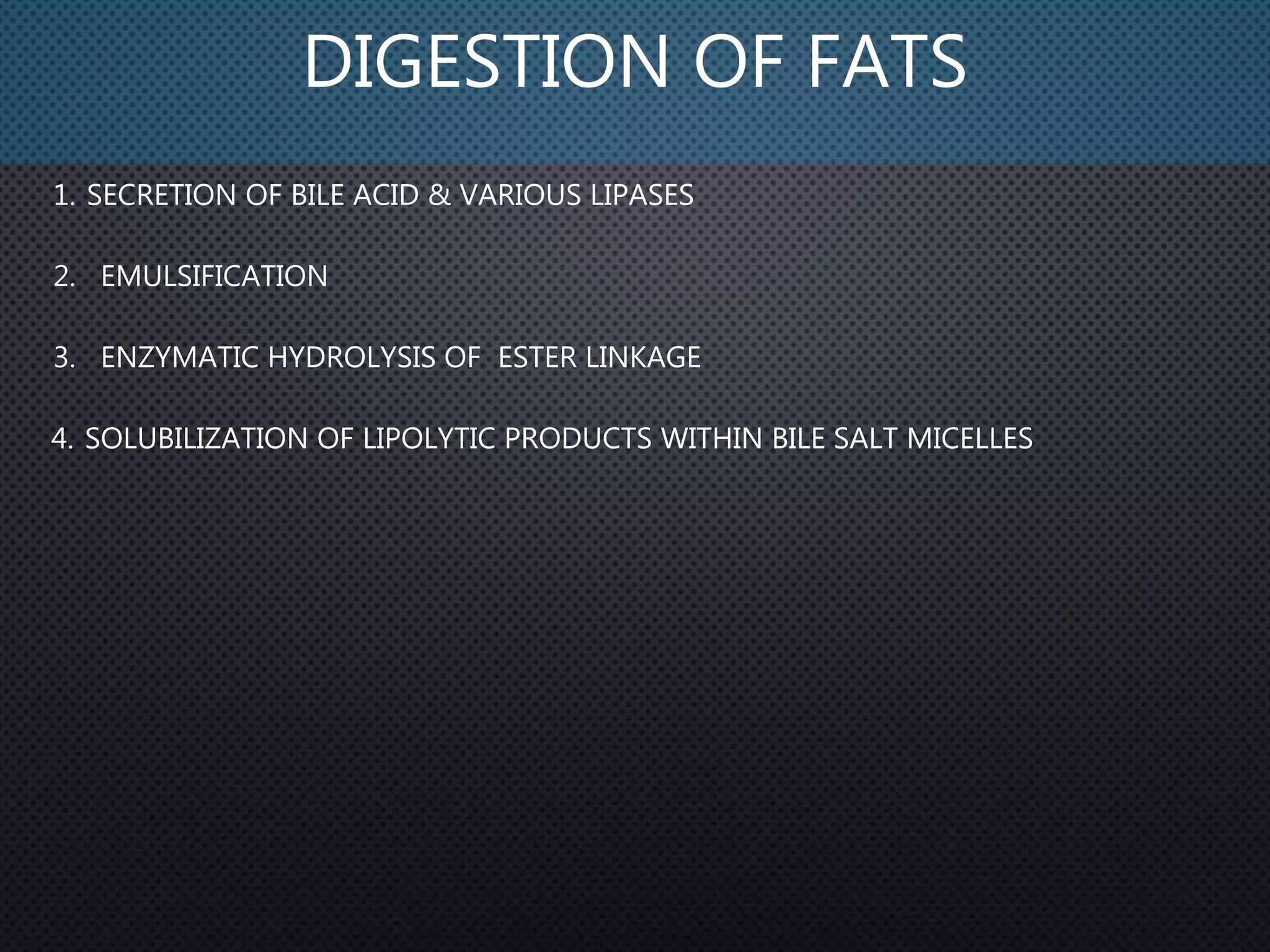Digestion of proteins, carbohydrates and fats | PPTX